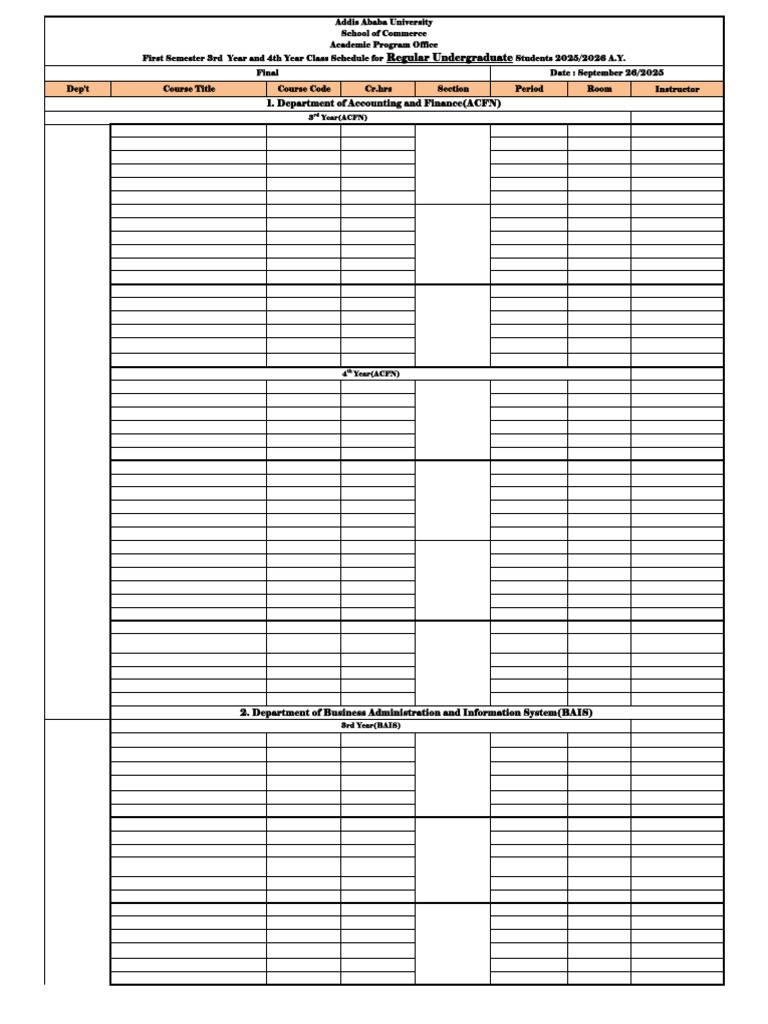 Final 3rd and 4th Year First Semester Class Schedule For Regular | PDF ...