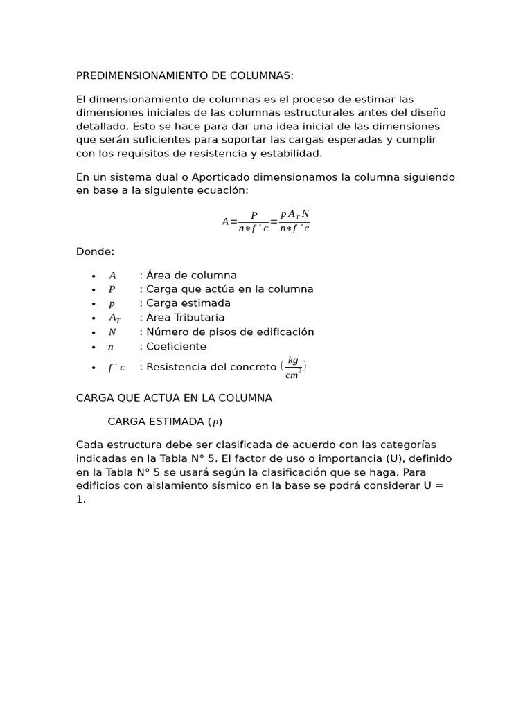 Predimensionamiento de Columnas Estructurales | PDF