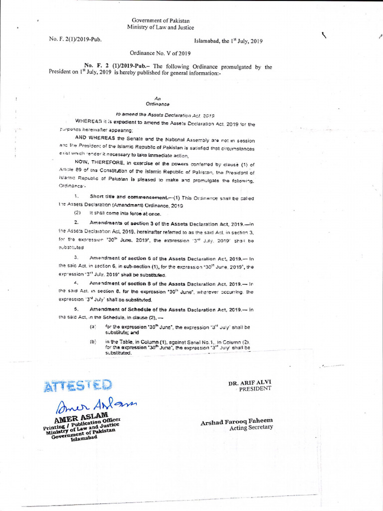 Assets Declaration (Amendment) Ordinance 2019 | PDF