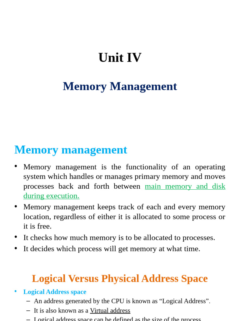 Unit IV-memory Management | PDF | Computer Data Storage | Computer Engineering