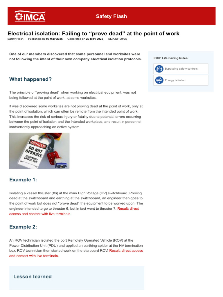 Electrical Isolation - Failing To - Prove Dead - at The Point of Work ...