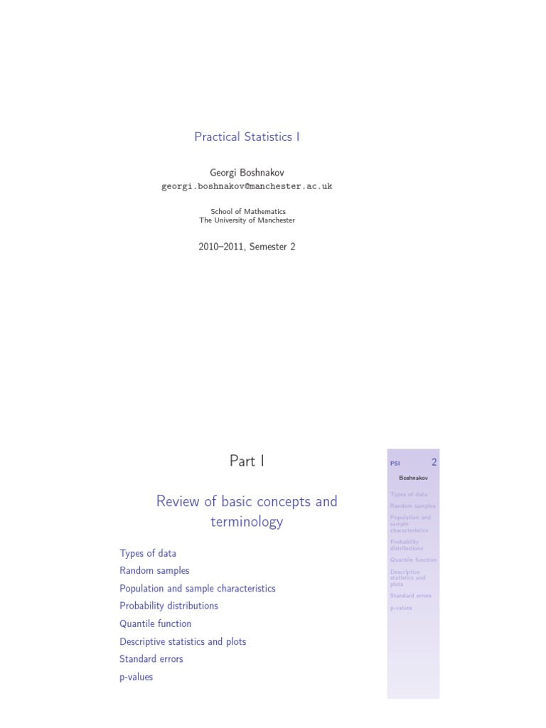 Practical Statistics I: Review of Basic Concepts and Terminology | PDF | Ordinary Least Squares ...