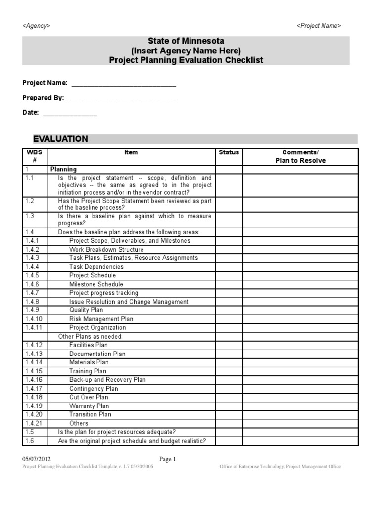 State Of Minnesota Insert Agency Name Here Project Planning