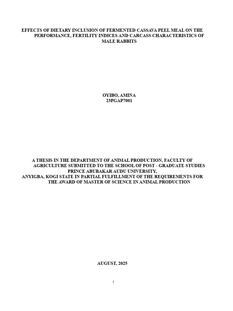 Effects of Dietary Inclusion of Fermented Cassava Peel Meal On The ...