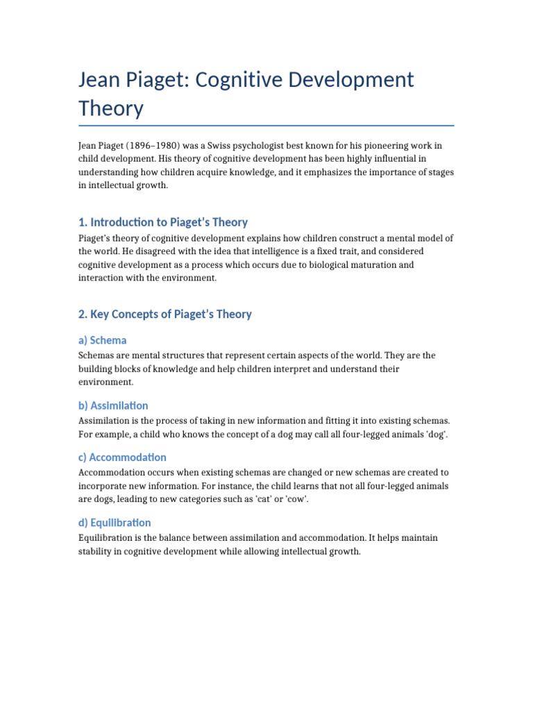 Jean Piaget Cognitive Development | PDF | Cognitive Development ...