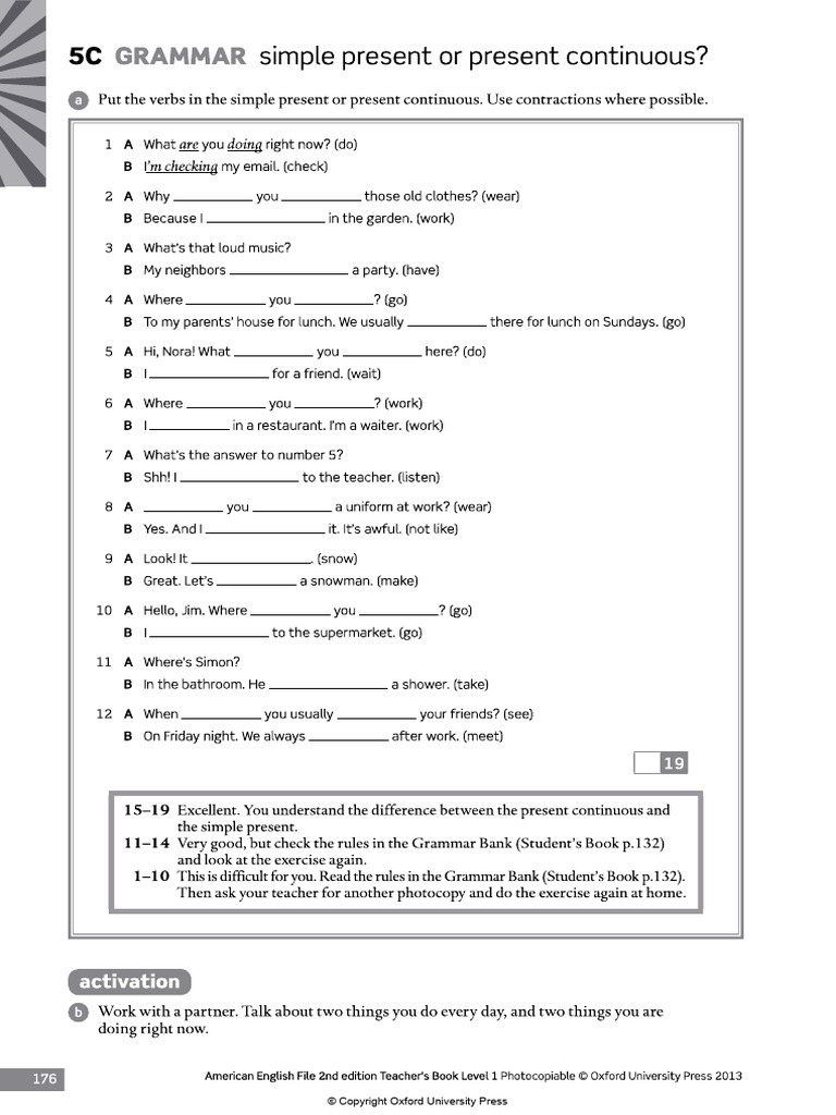 AEF1 5C Grammar Simple Present or Present Continuous | PDF