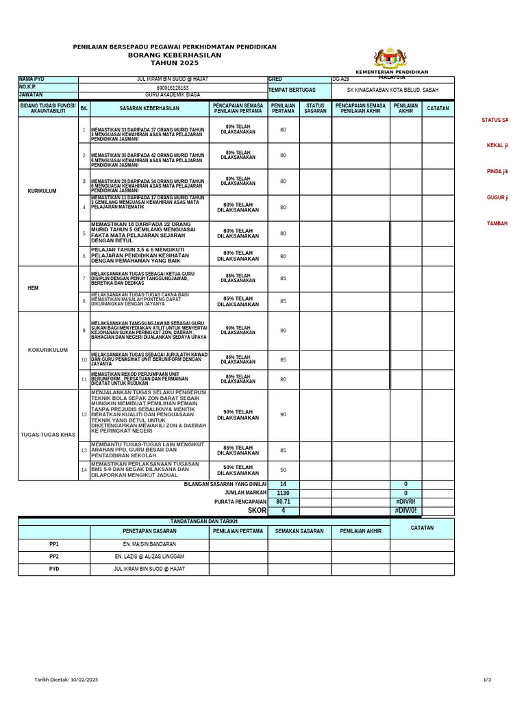 Template Borang Keberhasilan2 | PDF