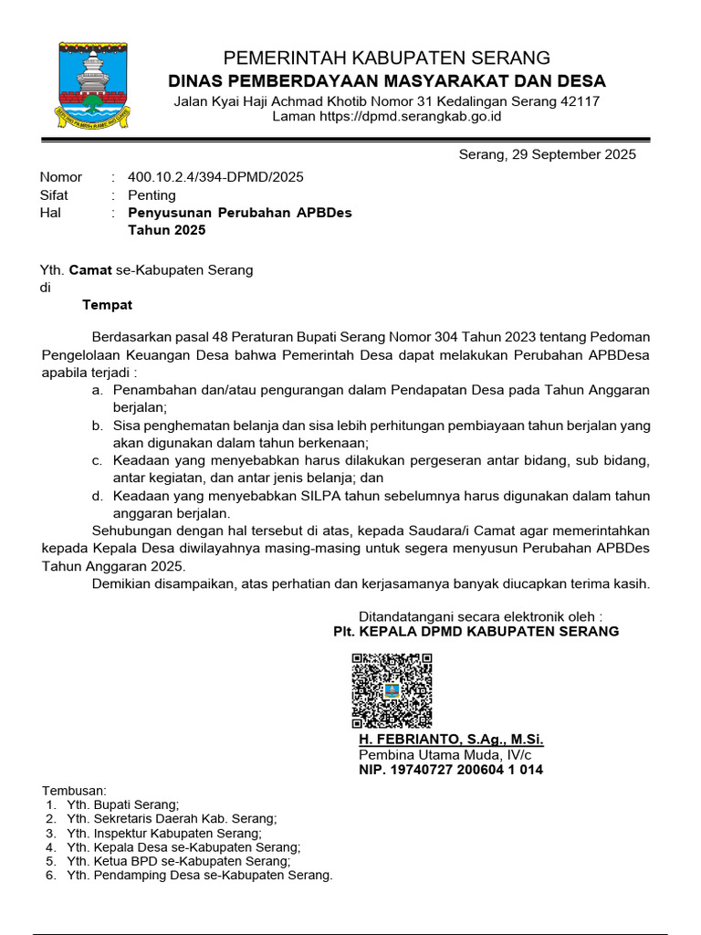 2025 0929 Penyusunan Perubahan APBDes 2025 | PDF