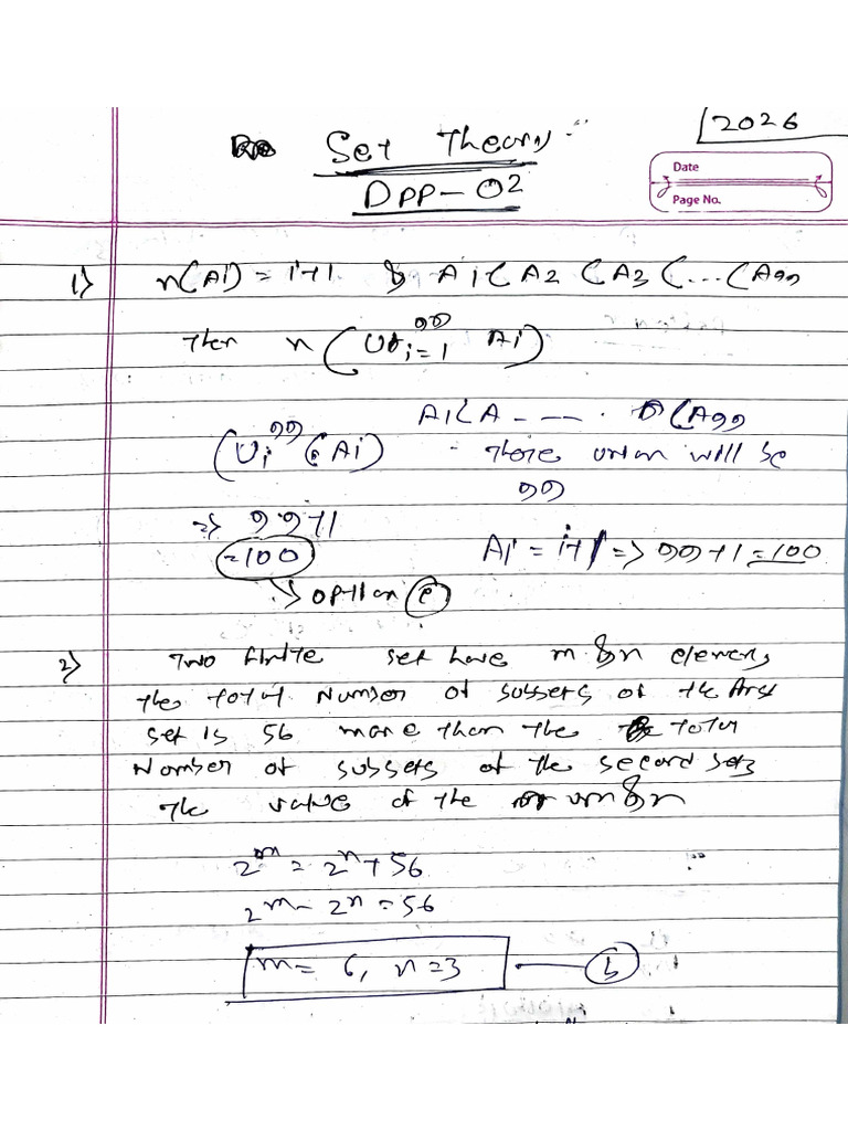 Set & Relation (DPP Ans - 2) 2026 | PDF
