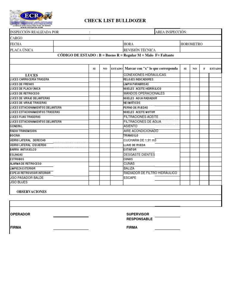 Check List de Inspección de Bulldozer | PDF