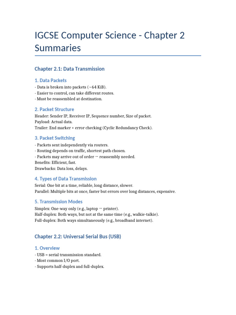 IGCSE Computer Science Chapter 2 Summaries | PDF