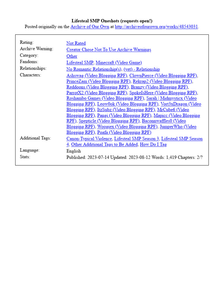 Lifesteal SMP Oneshots | PDF