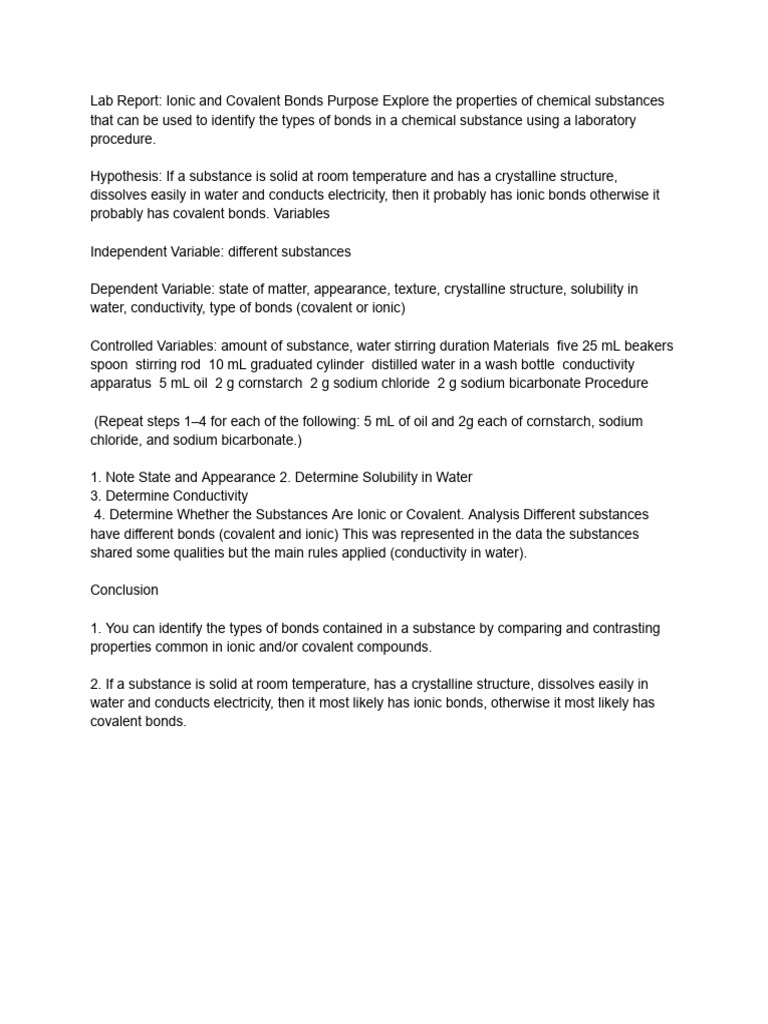 SM Lab - Ionic and Covalent Bonds | PDF