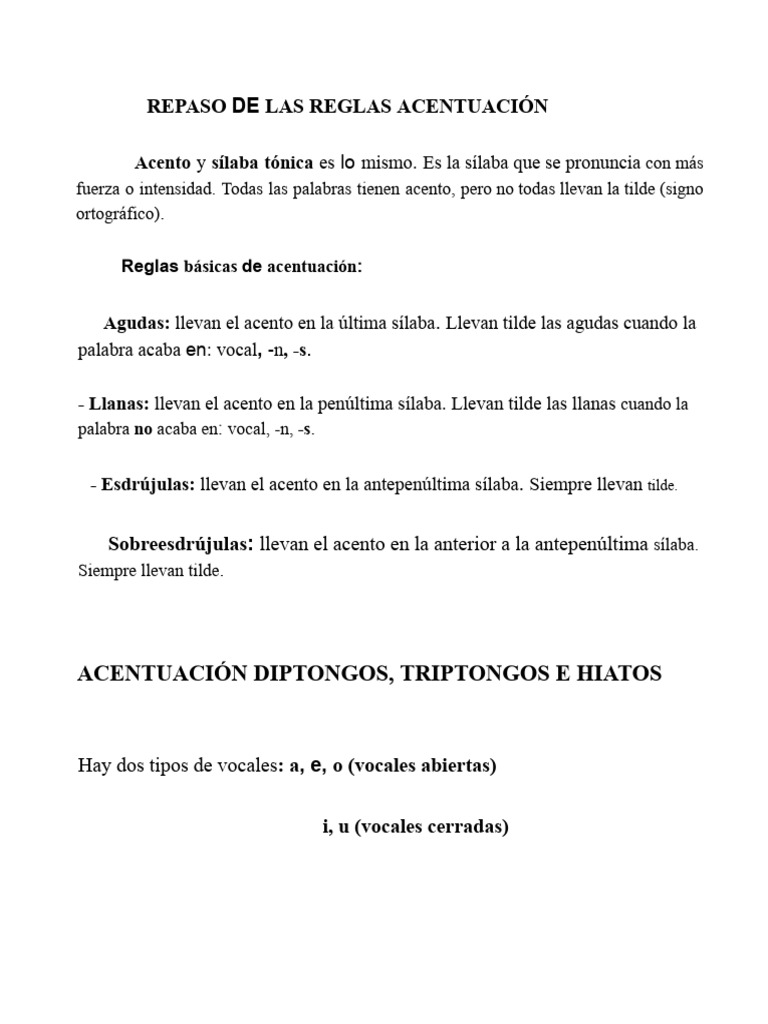 Reglas de Acentuación en Español | PDF