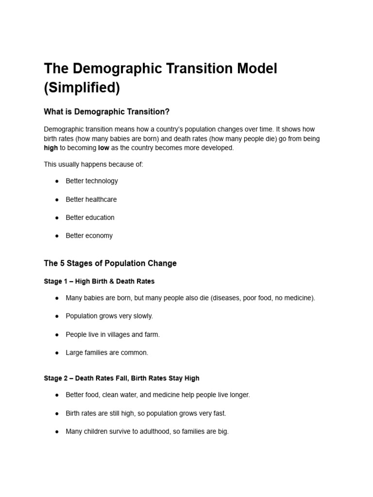 The Demographic Transition Model (Simplified) | PDF
