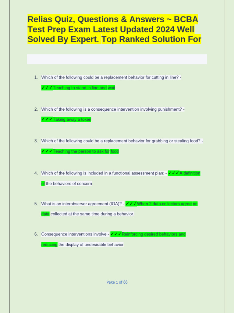 Relias BCBA Quiz Answers 2024 | PDF | Reinforcement | Occupational Stress