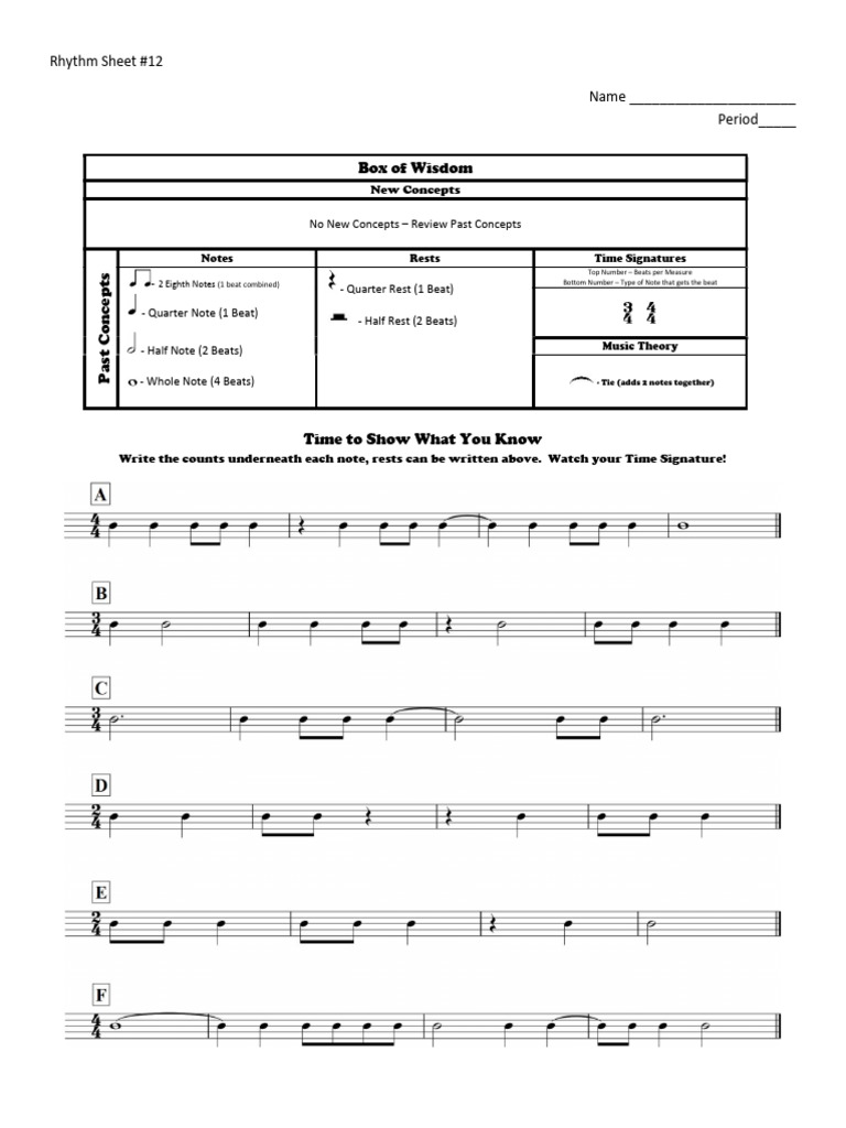 Rhythm Sheet #12: Music Note Guide | PDF