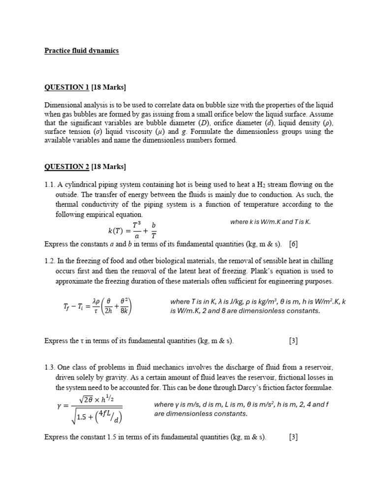 Fluid Dynamics Practice Questions | PDF | Liquids | Mechanics