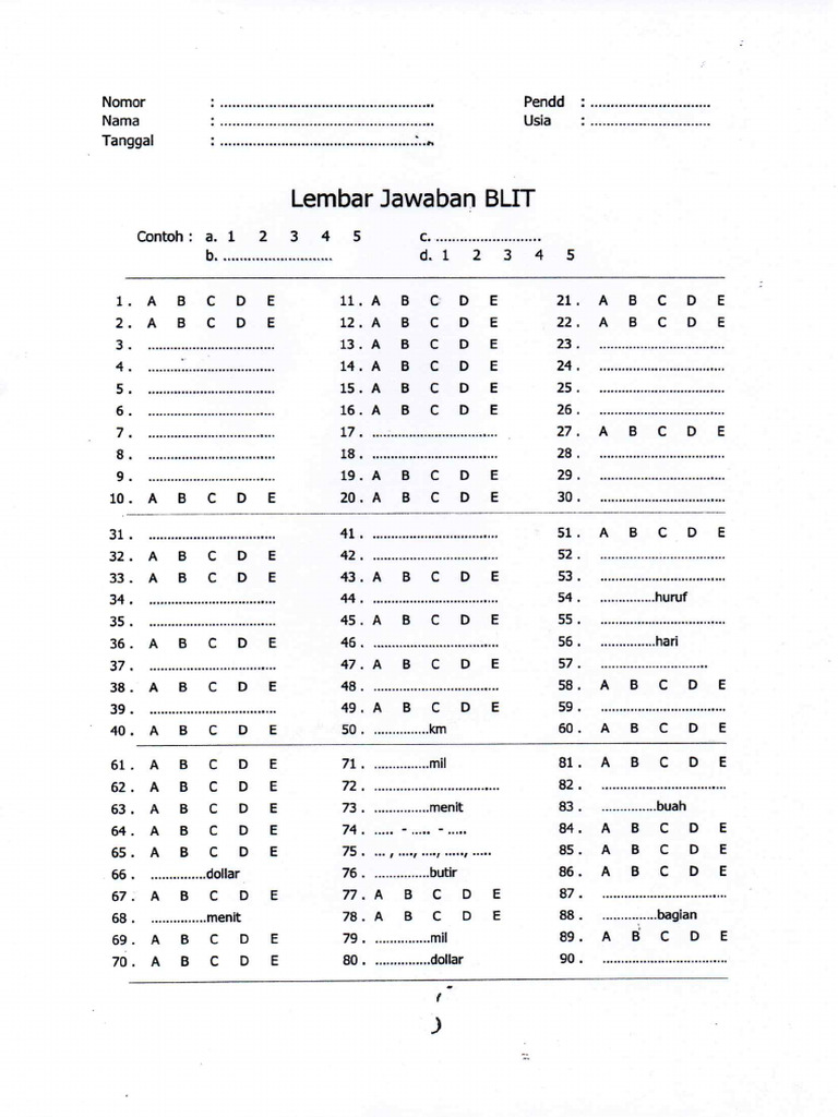 Lembar Jawaban BLIT | PDF