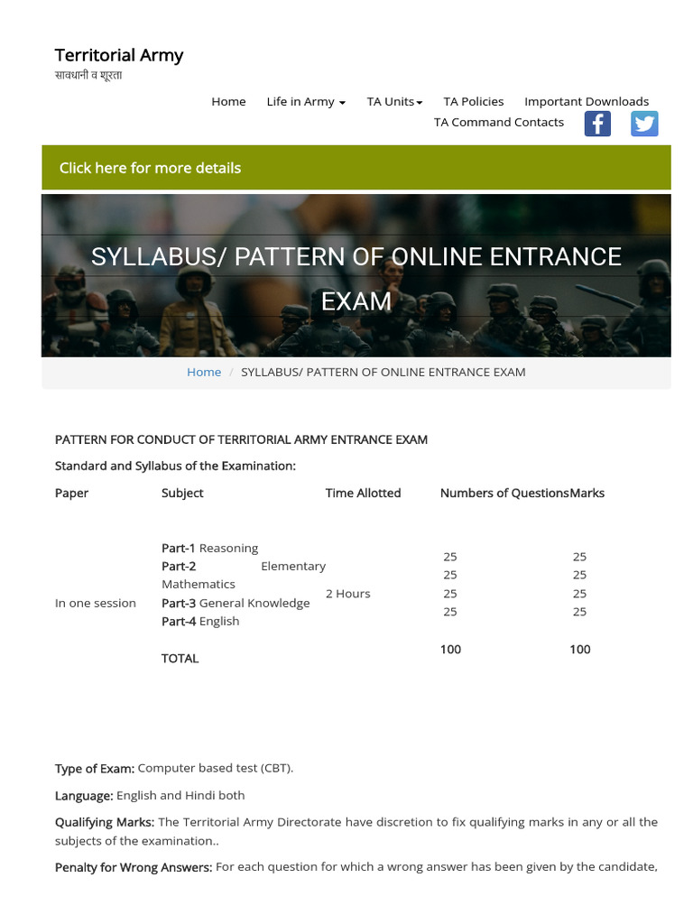 Territorial Army Exam Syllabus & Pattern | PDF | Factorization | Equations