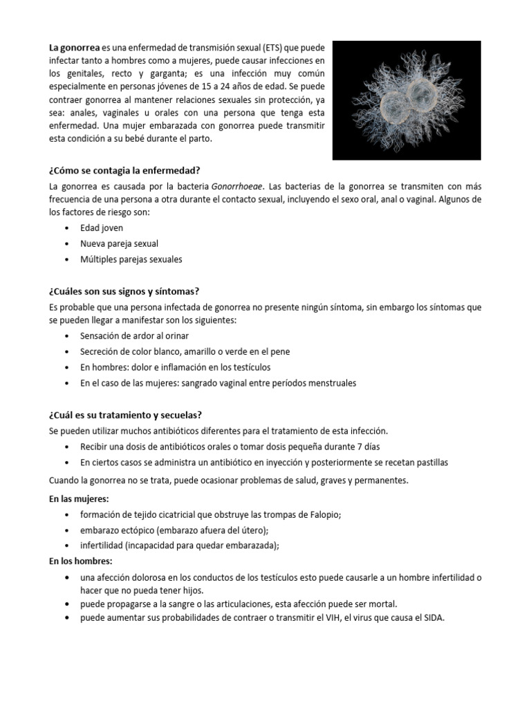 Gonorrea: Síntomas, contagio y tratamiento | PDF