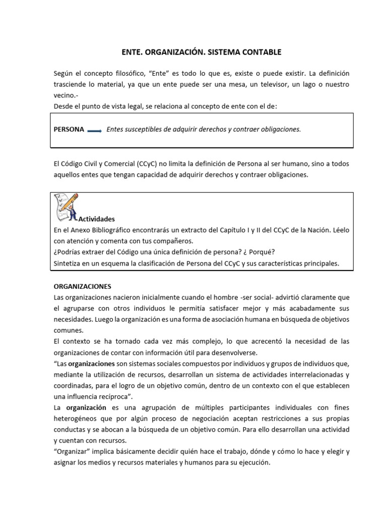 Ente y Organización: Conceptos Clave | PDF | Contabilidad | Business