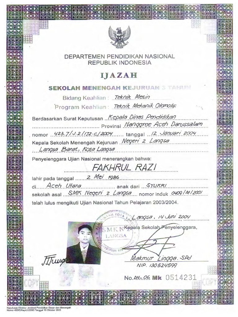 Ijazah KTP Fakhrul Razi | PDF