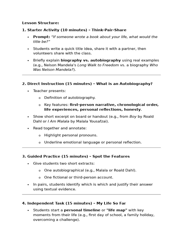 Lesson Plan | PDF | Autobiographies | Learning