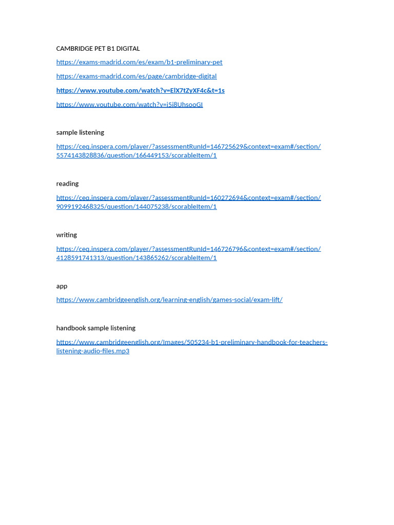 Cambridge B1 Digital Exam Resources | PDF