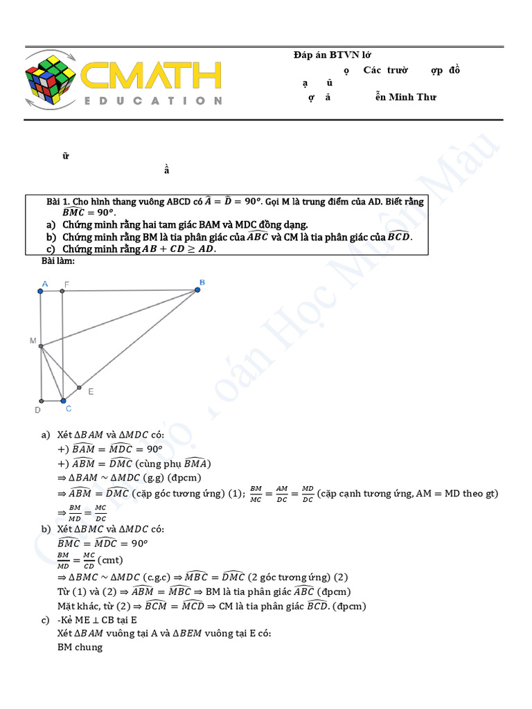BTVN 8C6 23-03-2025 - Các Trư NG H P Đ NG D NG C A Tam Giác Vuông | PDF