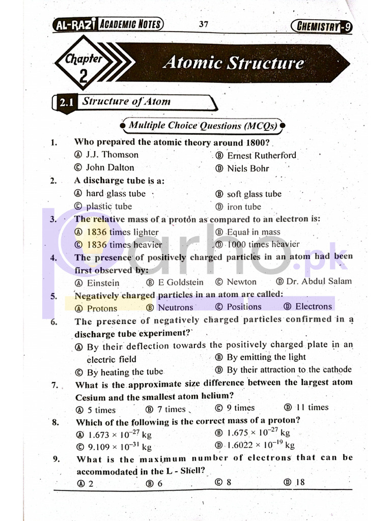 9th Class Chemistry Chapter 2 S.Q & MCQs | PDF