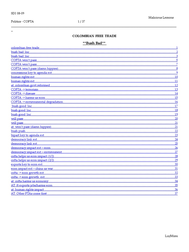 BHR Colombian Free Trade Politics | PDF | North American Free Trade ...