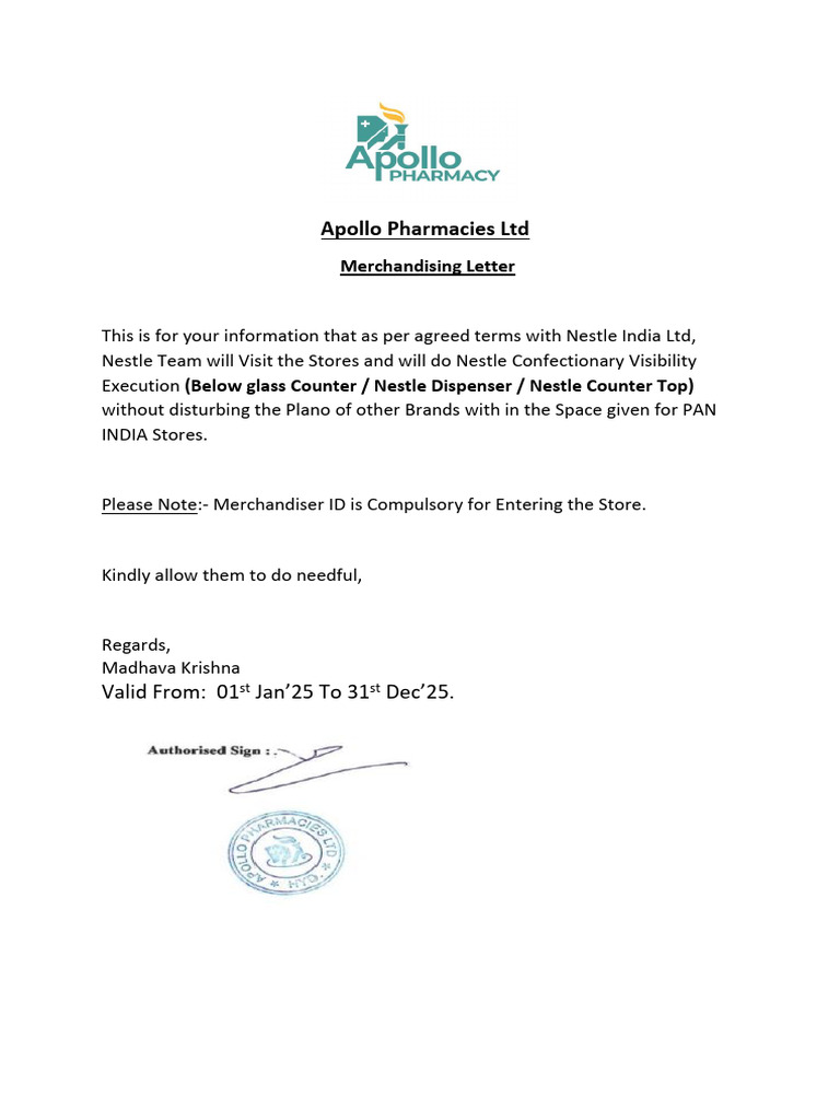 Nestle - TOT - Chocolate Visibility Permission Letter | PDF