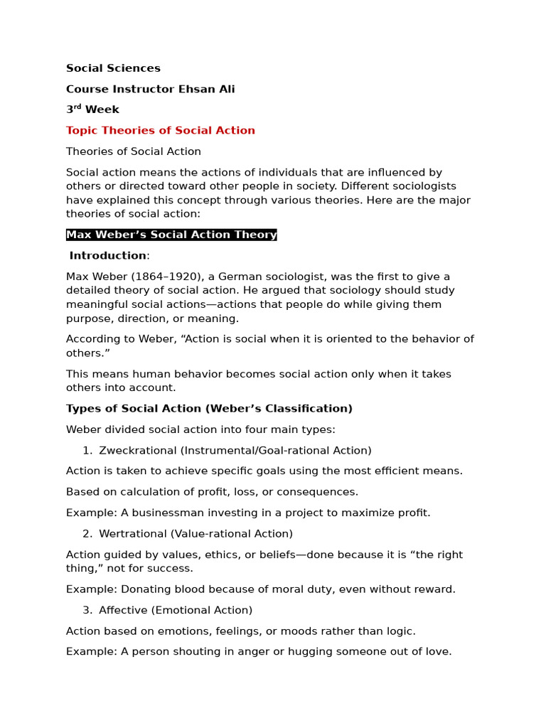 Theories of Social Action (Max Weber and Kar Marx) | PDF | Karl Marx ...