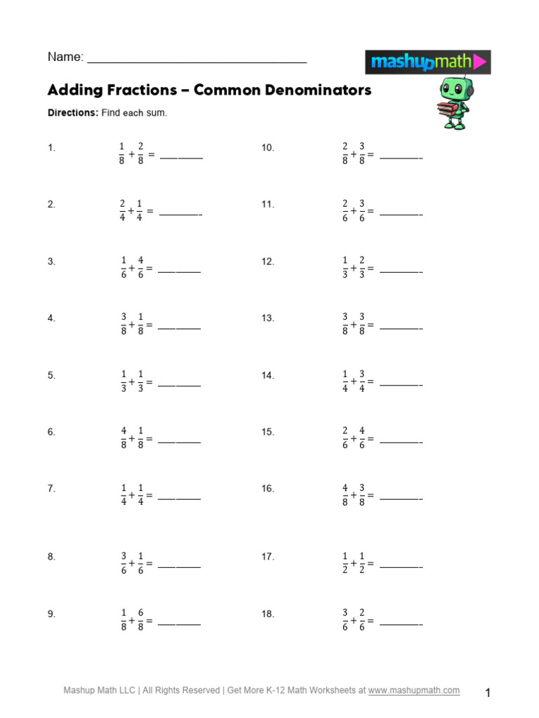 Adding Fractions Worksheets K-12 | PDF | Chess Theory | Chess