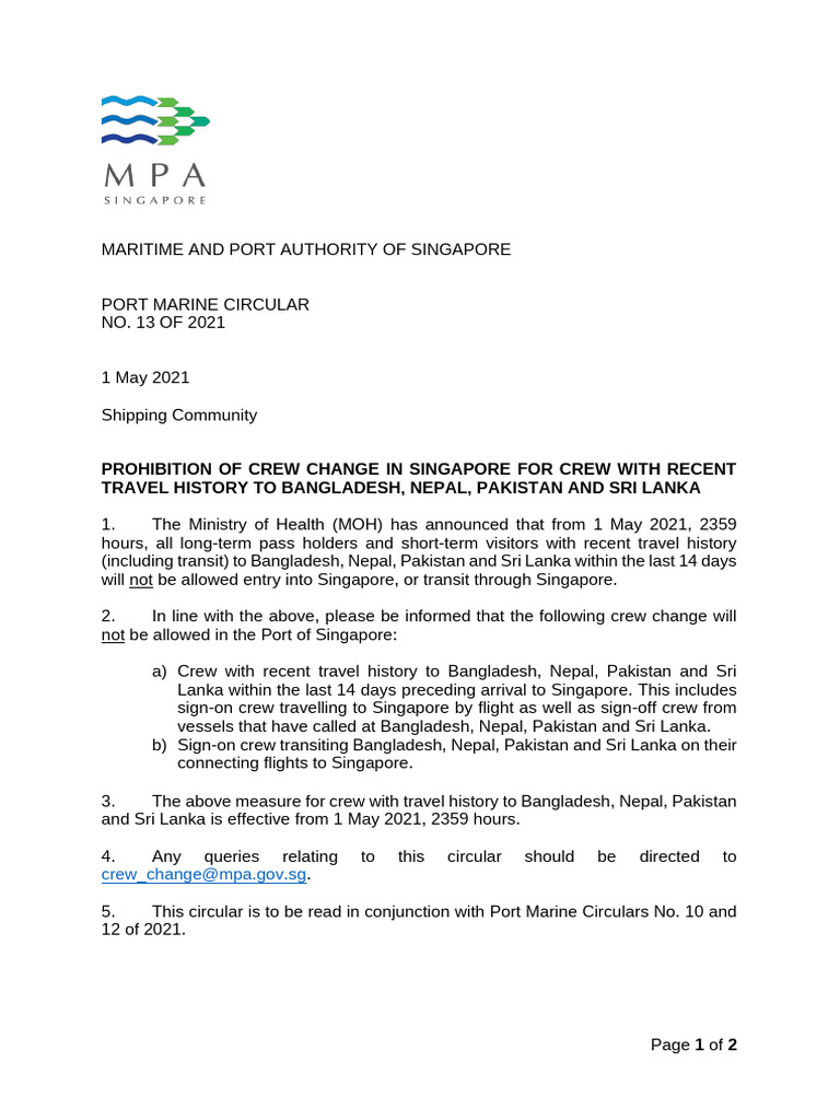 Crew Change Ban for Specific Countries | PDF