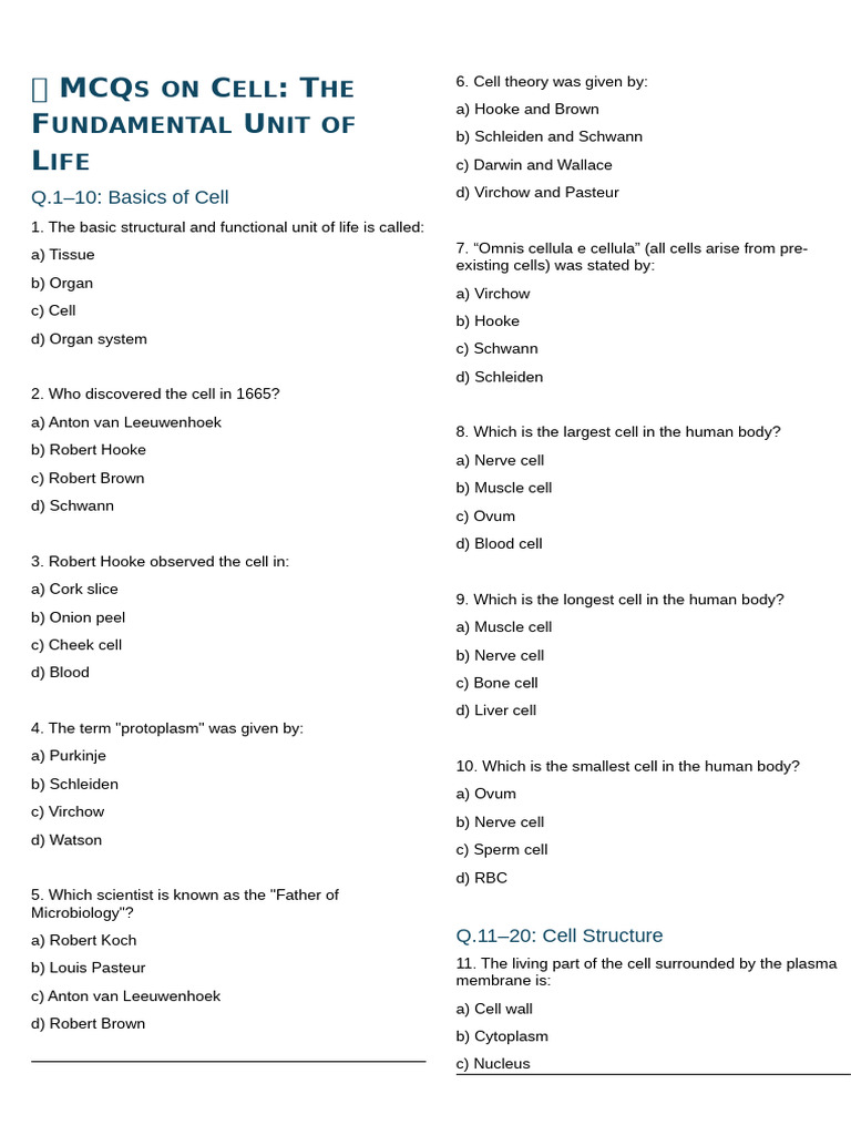 Biology Worksheet 1 | PDF | Cell (Biology) | Cytoplasm
