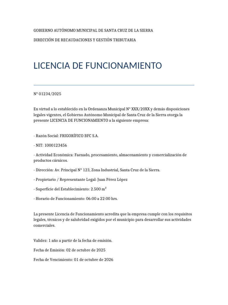 Licencia Funcionamiento BFC | PDF