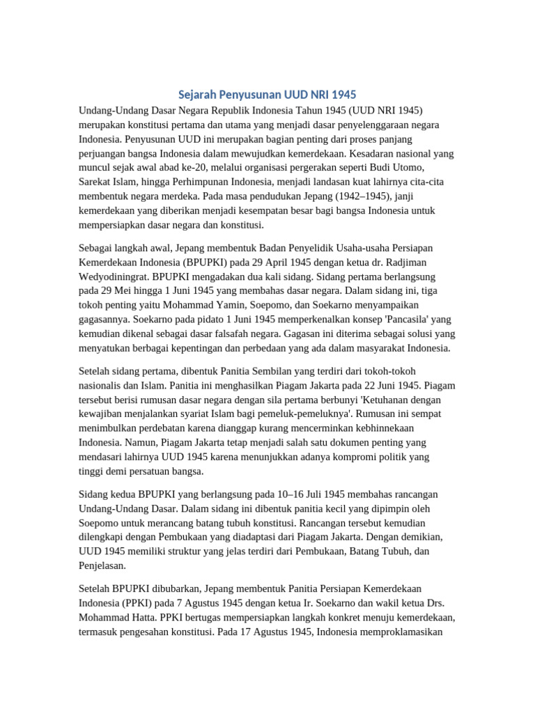 Sejarah Penyusunan UUD 1945 Rapi | PDF