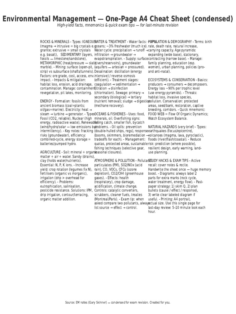 EM Cheat Sheet A4 Single Page | PDF | Groundwater | Water