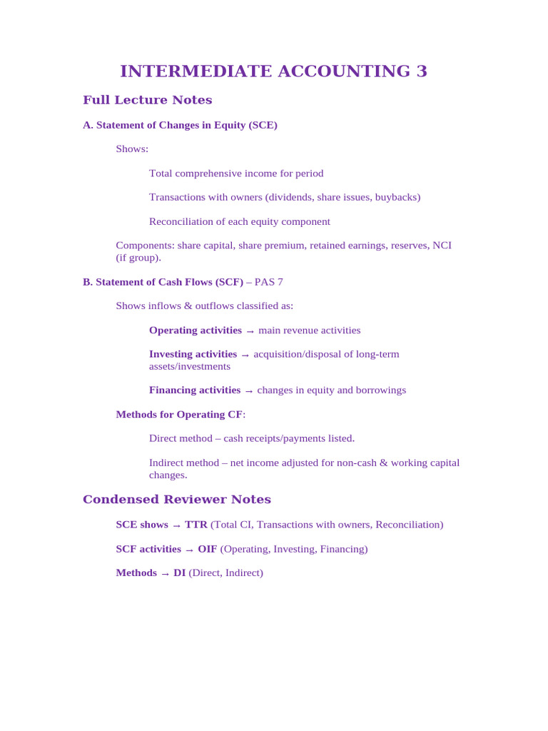 Intermediate Accounting: SCE & SCF Notes | PDF