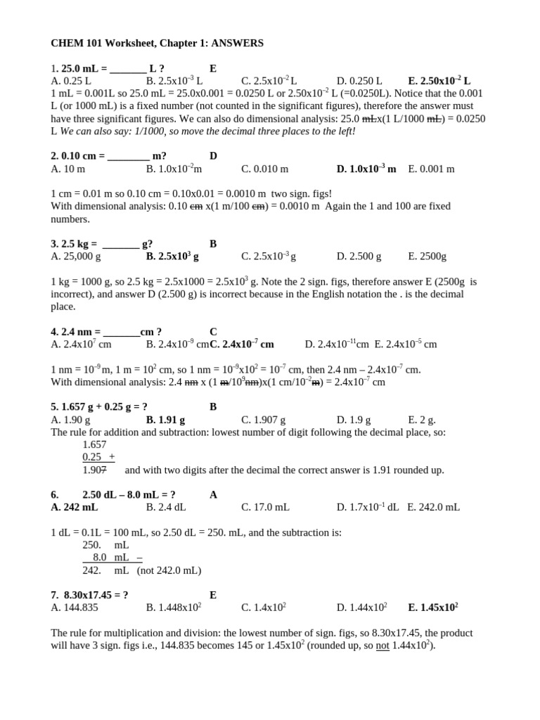 Chemistry Unit Conversion Practice | PDF | Significant Figures ...