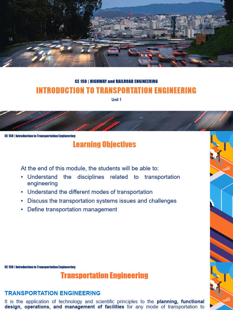 CE 150 - Unit 1 Introduction To Transportation Engineering | PDF | Transport | Traffic Congestion