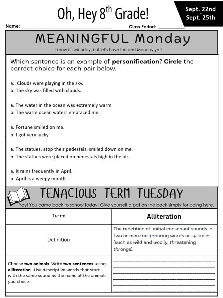 8th Grade ELA BELL WORK | PDF | Linguistics