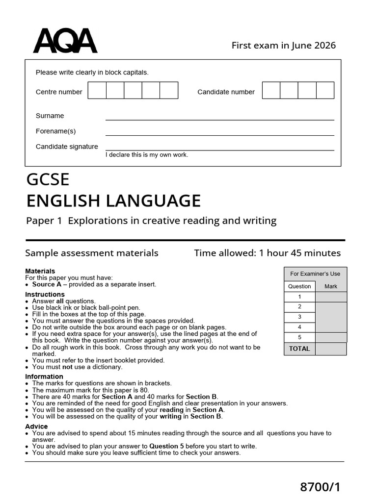 GCSE English Language Exam Paper 1 | PDF