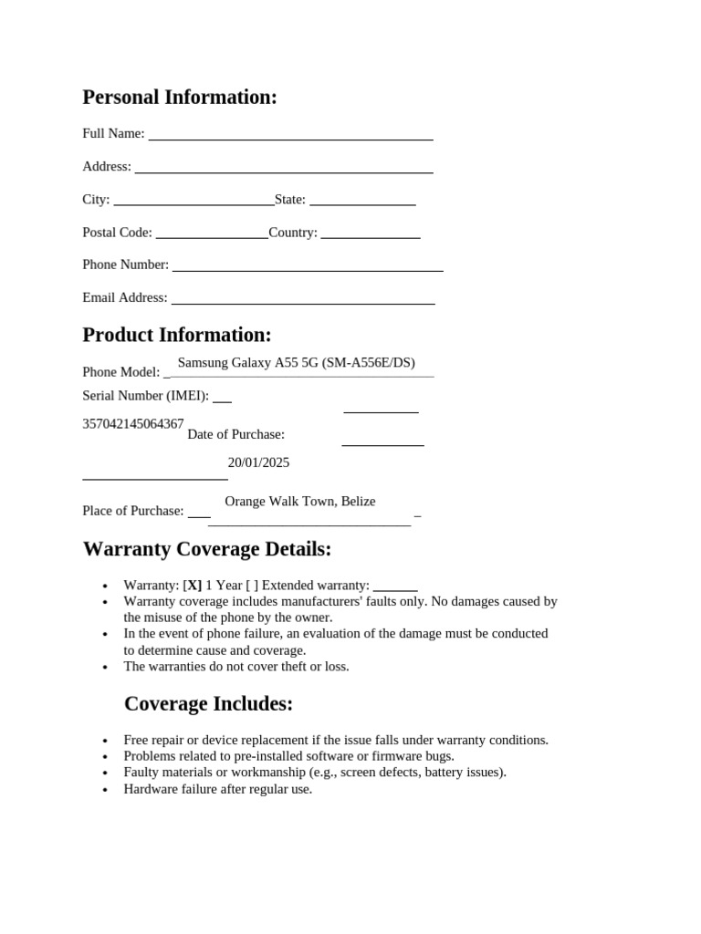 Cellphone Warranty Form | PDF