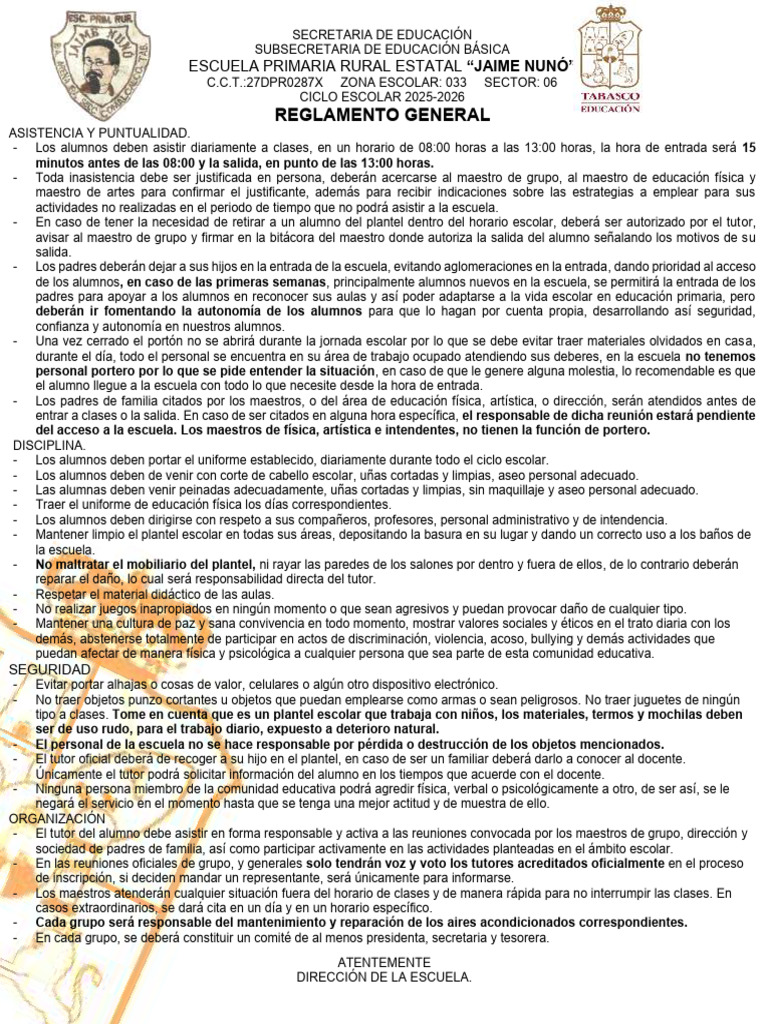 Reglamentos General de La Escuela | PDF | Escuelas