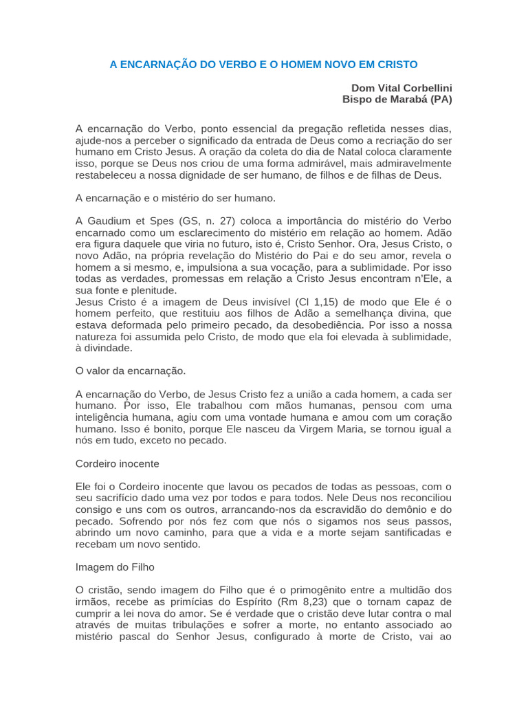 Significado da Encarnação do Verbo | PDF | Encarnação | Pecado