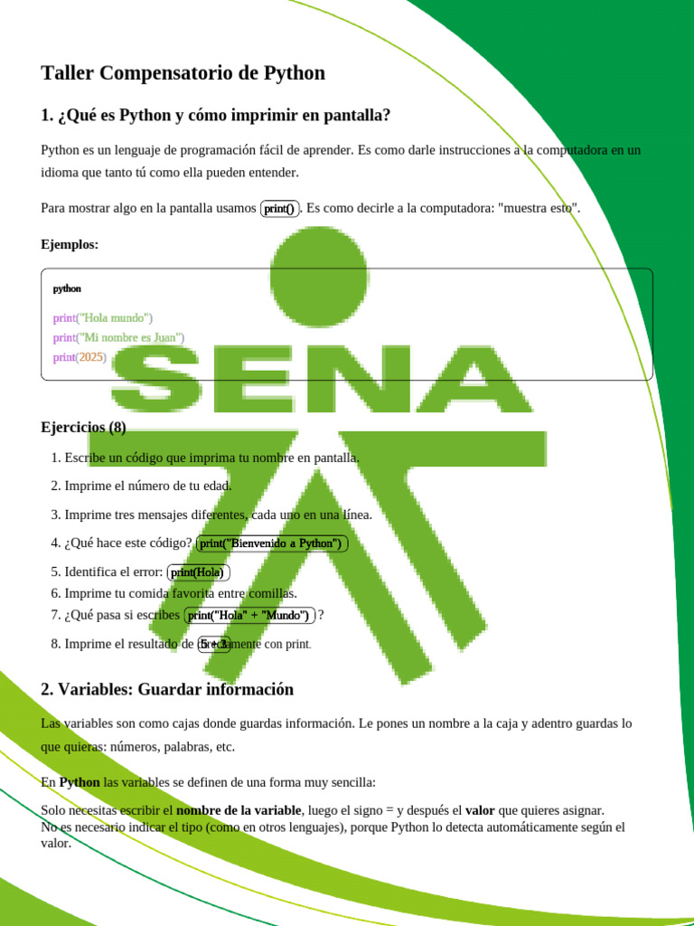 Taller Compensatorio de Python - Conceptos Básicos y Calculadora | PDF | Python (lenguaje de ...