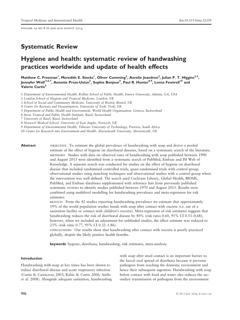 Tropical Med Int Health - 2014 - Freeman - Systematic Review Hygiene ...